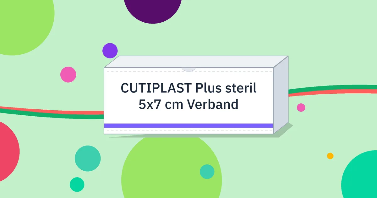 Symbolbild: Packung mit der Aufschrift CUTIPLAST Plus steril 5x7 cm Verband (PZN 10230445) – Verfügbarkeit und Bezug in Apotheken in Frankfurt am Main