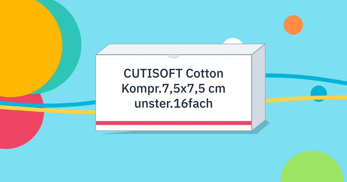 Symbolbild: Packung mit der Aufschrift CUTISOFT Cotton Kompr.7,5x7,5 cm unster.16fach (PZN 03896994) – Verfügbarkeit und Bezug in Apotheken in Frankfurt am Main