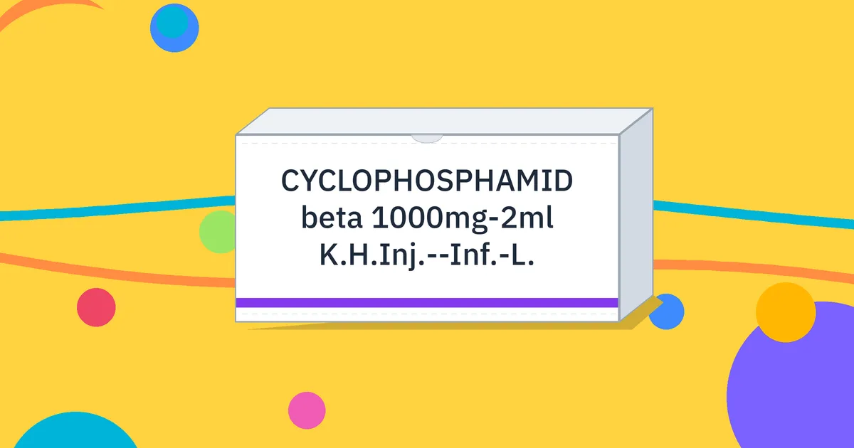 Symbolbild: Packung mit der Aufschrift CYCLOPHOSPHAMID beta 1000mg-2ml K.H.Inj.--Inf.-L. (PZN 07587037) – Verfügbarkeit und Bezug in Apotheken in Frankfurt am Main