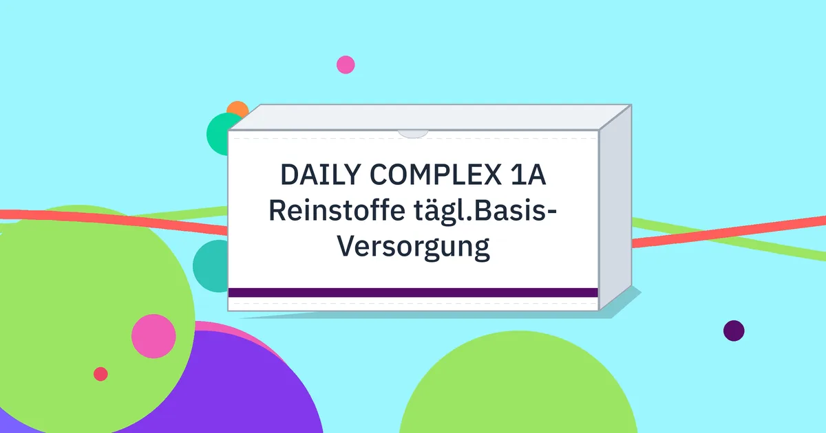 Symbolbild: Packung mit der Aufschrift DAILY COMPLEX 1A Reinstoffe tägl.Basis-Versorgung (PZN 14039483) – Verfügbarkeit und Bezug in Apotheken in Frankfurt am Main