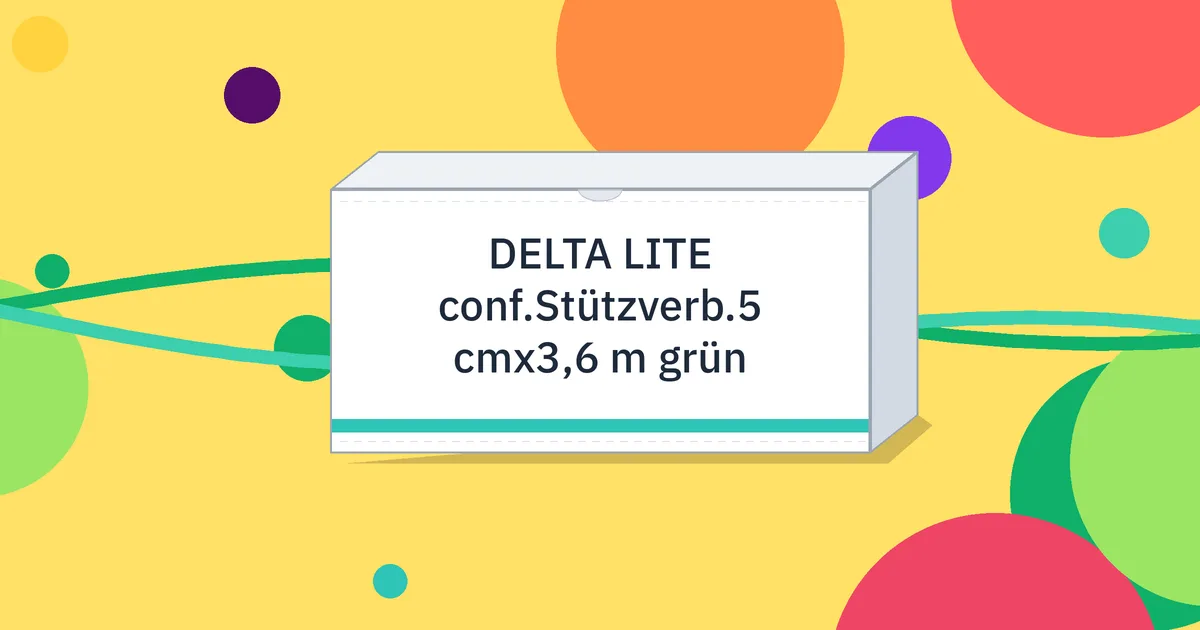 Symbolbild: Packung mit der Aufschrift DELTA LITE conf.Stützverb.5 cmx3,6 m grün (PZN 04252796) – Verfügbarkeit und Bezug in Apotheken in Frankfurt am Main