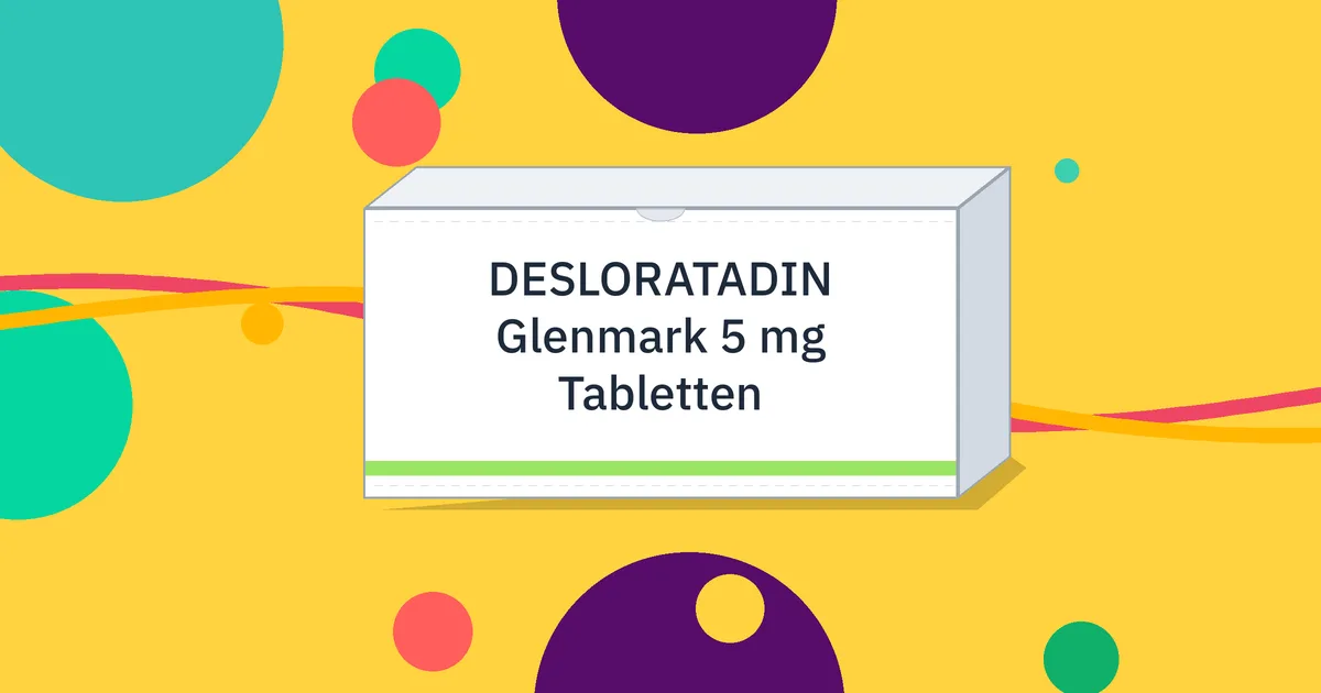 Symbolbild: Packung mit der Aufschrift DESLORATADIN Glenmark 5 mg Tabletten (PZN 09782984) – Verfügbarkeit und Bezug in Apotheken in Frankfurt am Main