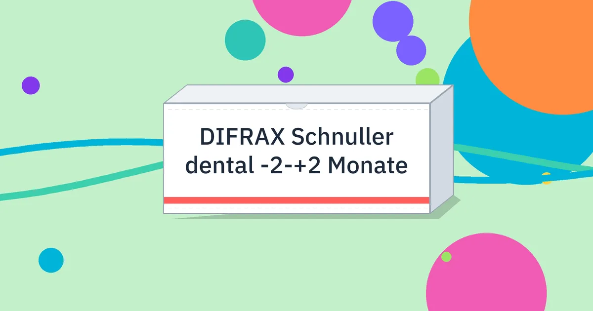 Symbolbild: Packung mit der Aufschrift DIFRAX Schnuller dental -2-+2 Monate (PZN 09290844) – Verfügbarkeit und Bezug in Apotheken in Frankfurt am Main