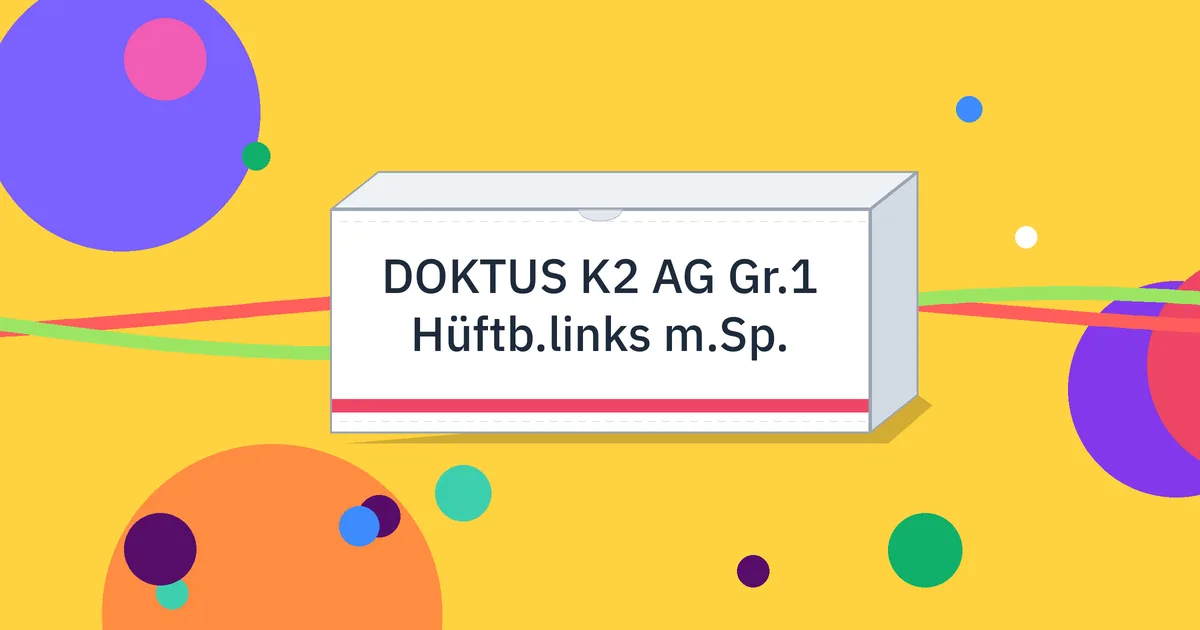 Symbolbild: Packung mit der Aufschrift DOKTUS K2 AG Gr.1 Hüftb.links m.Sp. (PZN 03310698) – Verfügbarkeit und Bezug in Apotheken in Frankfurt am Main