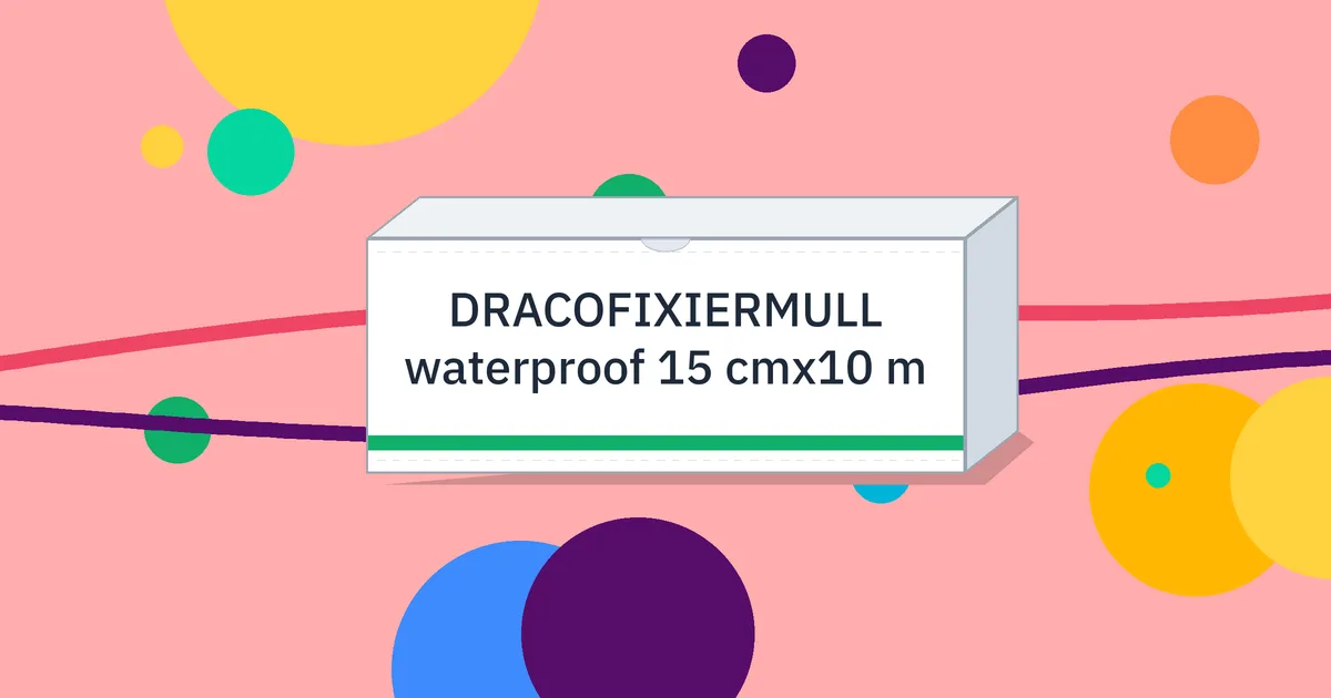 Symbolbild: Packung mit der Aufschrift DRACOFIXIERMULL waterproof 15 cmx10 m (PZN 16890102) – Verfügbarkeit und Bezug in Apotheken in Frankfurt am Main