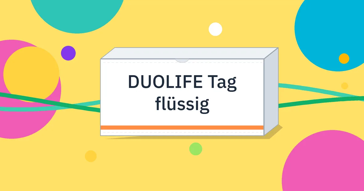 Symbolbild: Packung mit der Aufschrift DUOLIFE Tag flüssig (PZN 18193413) – Verfügbarkeit und Bezug in Apotheken in Frankfurt am Main