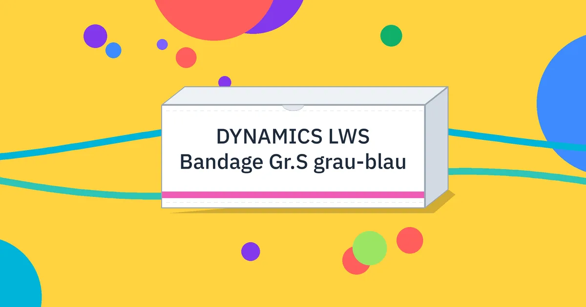 Symbolbild: Packung mit der Aufschrift DYNAMICS LWS Bandage Gr.S grau-blau (PZN 10634378) – Verfügbarkeit und Bezug in Apotheken in Frankfurt am Main