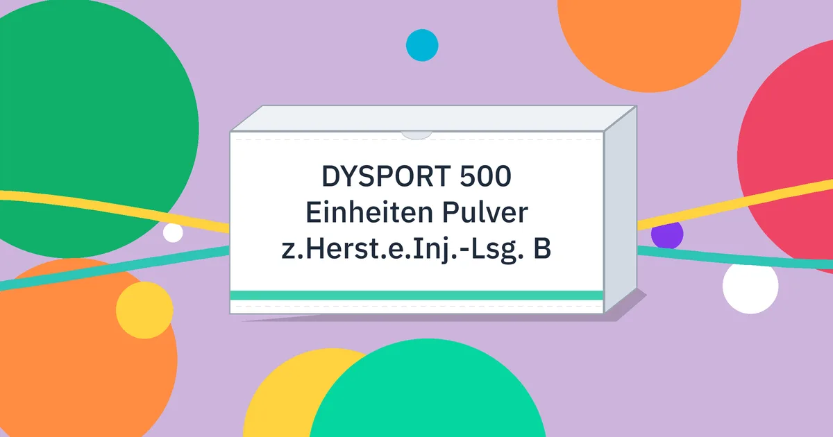 Symbolbild: Packung mit der Aufschrift DYSPORT 500 Einheiten Pulver z.Herst.e.Inj.-Lsg. B (PZN 07765065) – Verfügbarkeit und Bezug in Apotheken in Frankfurt am Main