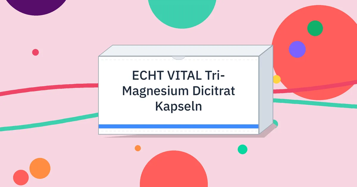 Symbolbild: Packung mit der Aufschrift ECHT VITAL Tri-Magnesium Dicitrat Kapseln (PZN 11848012) – Verfügbarkeit und Bezug in Apotheken in Frankfurt am Main