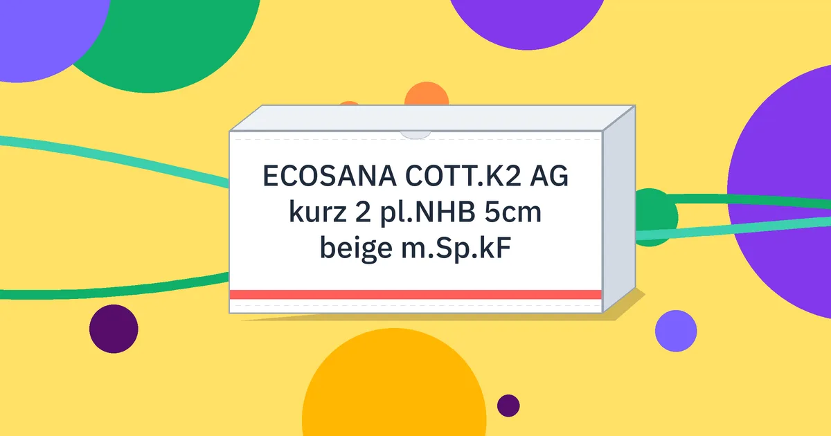 Symbolbild: Packung mit der Aufschrift ECOSANA COTT.K2 AG kurz 2 pl.NHB 5cm beige m.Sp.kF (PZN 16949083) – Verfügbarkeit und Bezug in Apotheken in Frankfurt am Main
