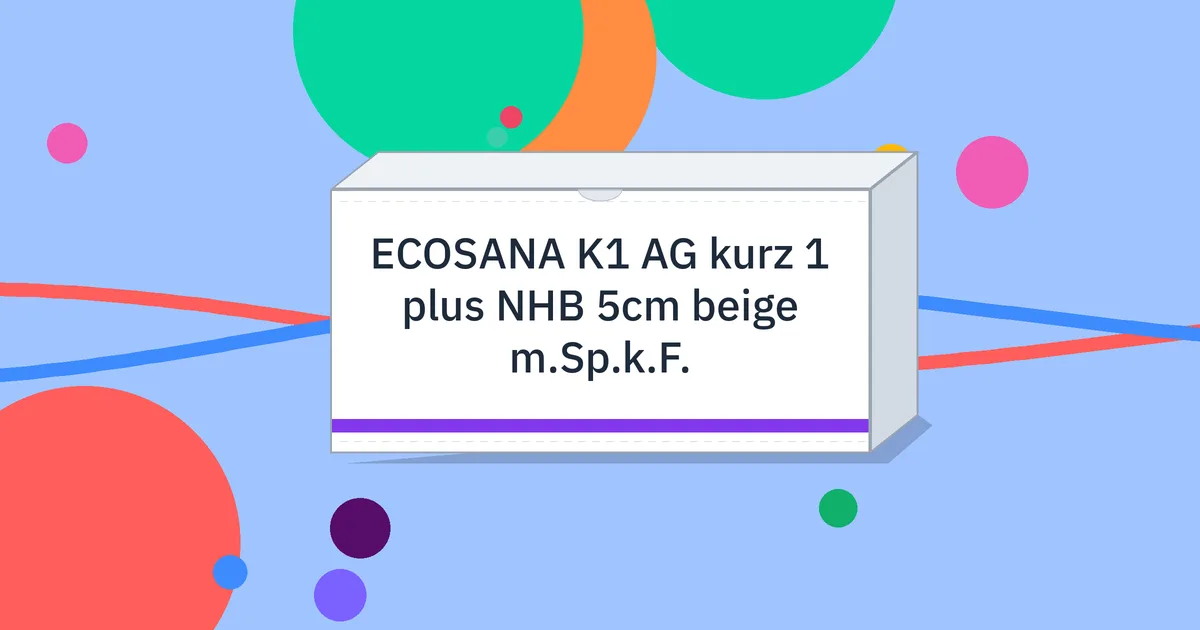 Symbolbild: Packung mit der Aufschrift ECOSANA K1 AG kurz 1 plus NHB 5cm beige m.Sp.k.F. (PZN 04726047) – Verfügbarkeit und Bezug in Apotheken in Frankfurt am Main