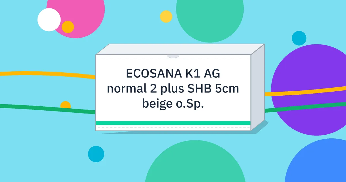 Symbolbild: Packung mit der Aufschrift ECOSANA K1 AG normal 2 plus SHB 5cm beige o.Sp. (PZN 04726774) – Verfügbarkeit und Bezug in Apotheken in Frankfurt am Main