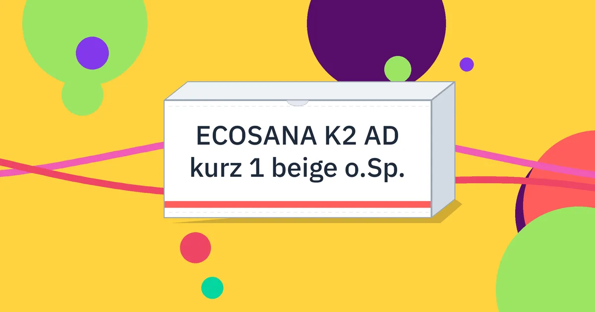 Symbolbild: Packung mit der Aufschrift ECOSANA K2 AD kurz 1 beige o.Sp. (PZN 01331791) – Verfügbarkeit und Bezug in Apotheken in Frankfurt am Main