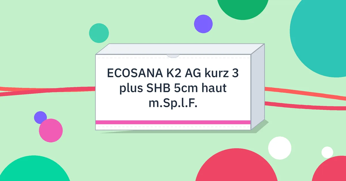 Symbolbild: Packung mit der Aufschrift ECOSANA K2 AG kurz 3 plus SHB 5cm haut m.Sp.l.F. (PZN 10955674) – Verfügbarkeit und Bezug in Apotheken in Frankfurt am Main