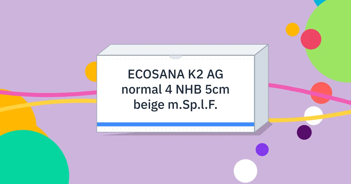 Symbolbild: Packung mit der Aufschrift ECOSANA K2 AG normal 4 NHB 5cm beige m.Sp.l.F. (PZN 10956739) – Verfügbarkeit und Bezug in Apotheken in Frankfurt am Main