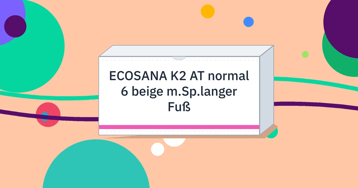 Symbolbild: Packung mit der Aufschrift ECOSANA K2 AT normal 6 beige m.Sp.langer Fuß (PZN 10956283) – Verfügbarkeit und Bezug in Apotheken in Frankfurt am Main