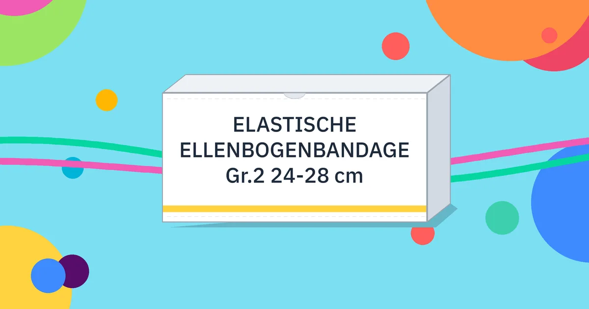 Symbolbild: Packung mit der Aufschrift ELASTISCHE ELLENBOGENBANDAGE Gr.2 24-28 cm (PZN 18115695) – Verfügbarkeit und Bezug in Apotheken in Frankfurt am Main