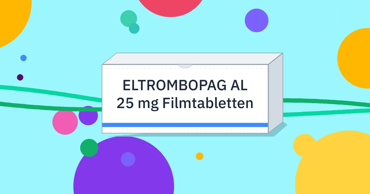 Symbolbild: Packung mit der Aufschrift ELTROMBOPAG AL 25 mg Filmtabletten (PZN 19684165) – Verfügbarkeit und Bezug in Apotheken in Frankfurt am Main