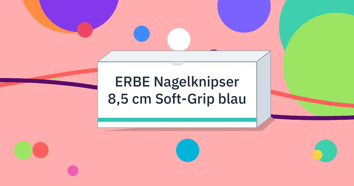 Symbolbild: Packung mit der Aufschrift ERBE Nagelknipser 8,5 cm Soft-Grip blau (PZN 20052789) – Verfügbarkeit und Bezug in Apotheken in Frankfurt am Main