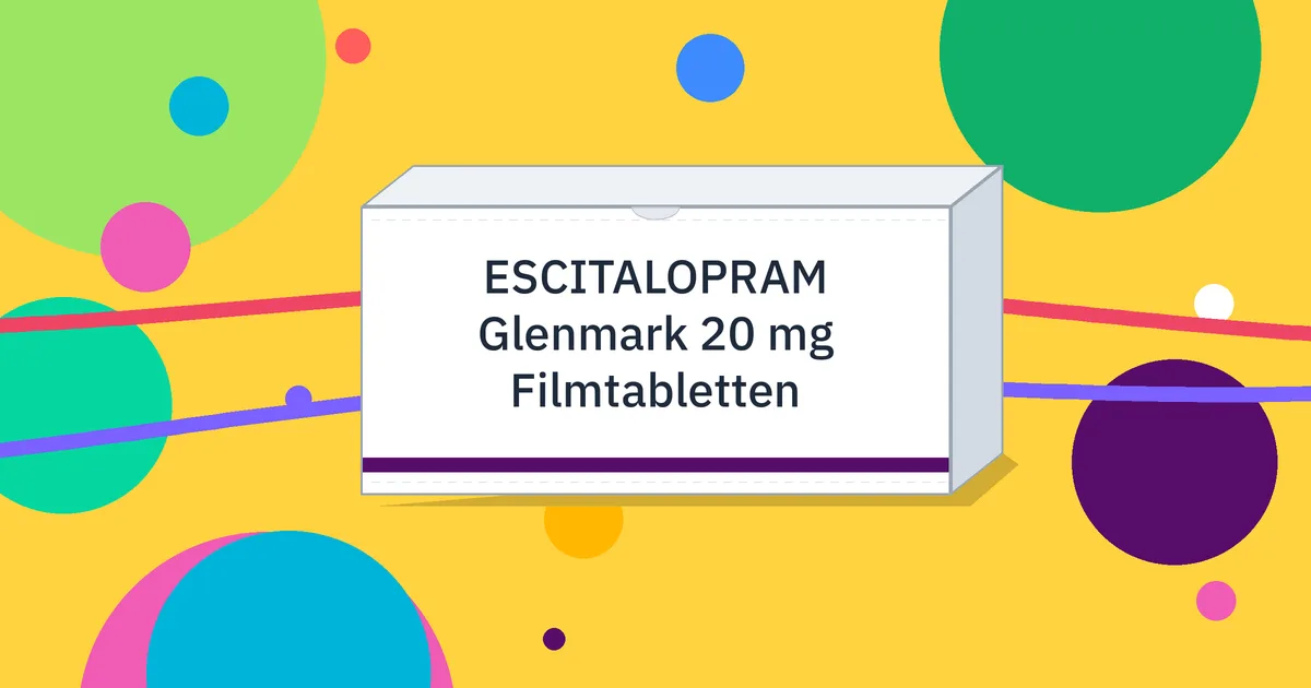 Symbolbild: Packung mit der Aufschrift ESCITALOPRAM Glenmark 20 mg Filmtabletten (PZN 10353320) – Verfügbarkeit und Bezug in Apotheken in Frankfurt am Main