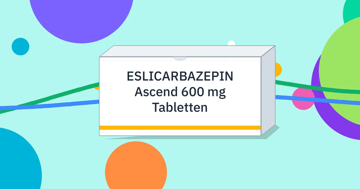 Symbolbild: Packung mit der Aufschrift ESLICARBAZEPIN Ascend 600 mg Tabletten (PZN 17849314) – Verfügbarkeit und Bezug in Apotheken in Frankfurt am Main