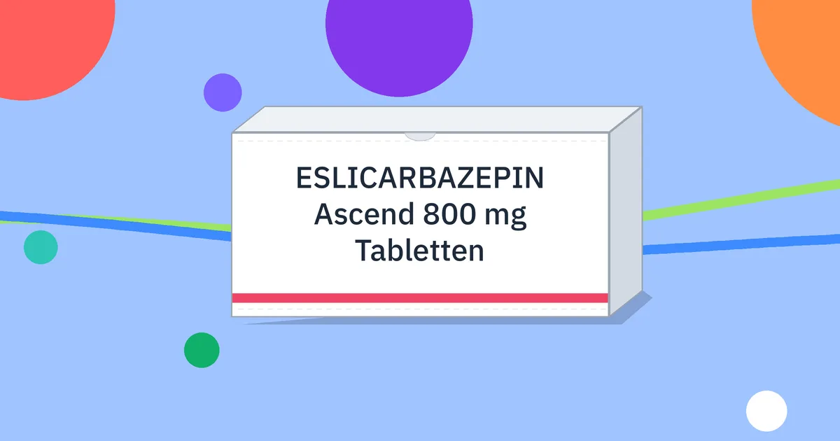 Symbolbild: Packung mit der Aufschrift ESLICARBAZEPIN Ascend 800 mg Tabletten (PZN 17849248) – Verfügbarkeit und Bezug in Apotheken in Frankfurt am Main