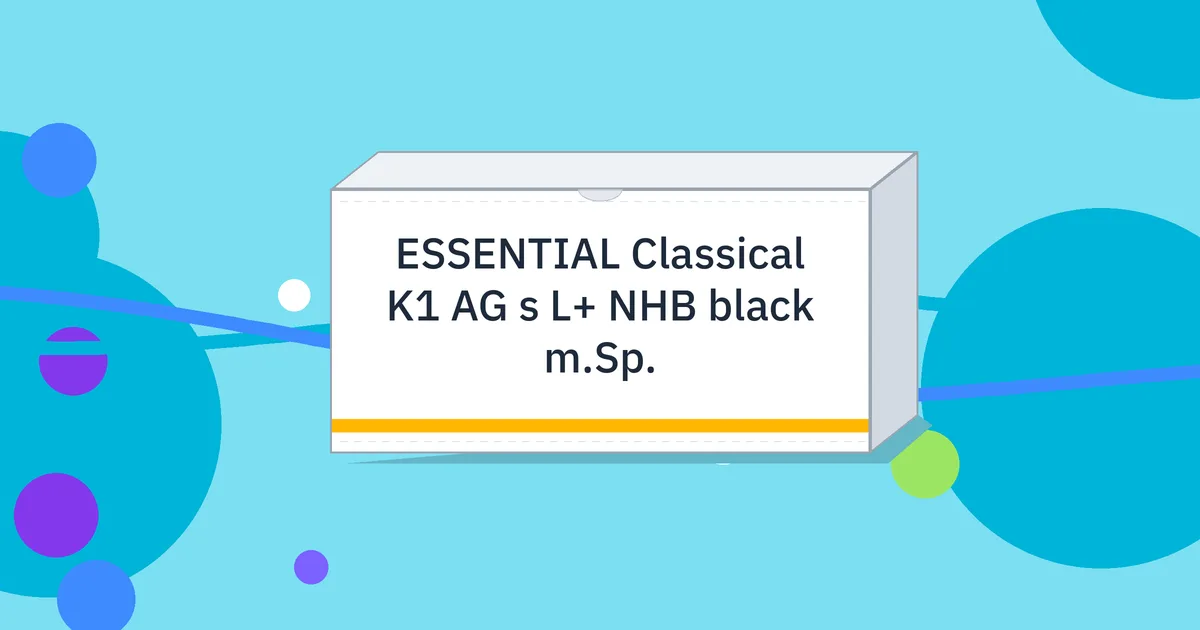 Symbolbild: Packung mit der Aufschrift ESSENTIAL Classical K1 AG s L+ NHB black m.Sp. (PZN 17002635) – Verfügbarkeit und Bezug in Apotheken in Frankfurt am Main
