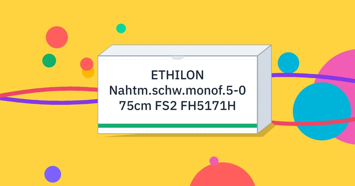 Symbolbild: Packung mit der Aufschrift ETHILON Nahtm.schw.monof.5-0 75cm FS2 FH5171H (PZN 19760535) – Verfügbarkeit und Bezug in Apotheken in Frankfurt am Main