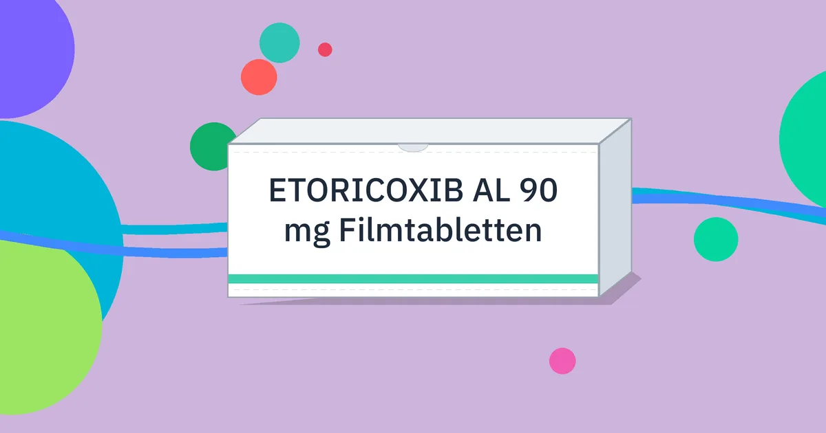 Symbolbild: Packung mit der Aufschrift ETORICOXIB AL 90 mg Filmtabletten (PZN 12464472) – Verfügbarkeit und Bezug in Apotheken in Frankfurt am Main