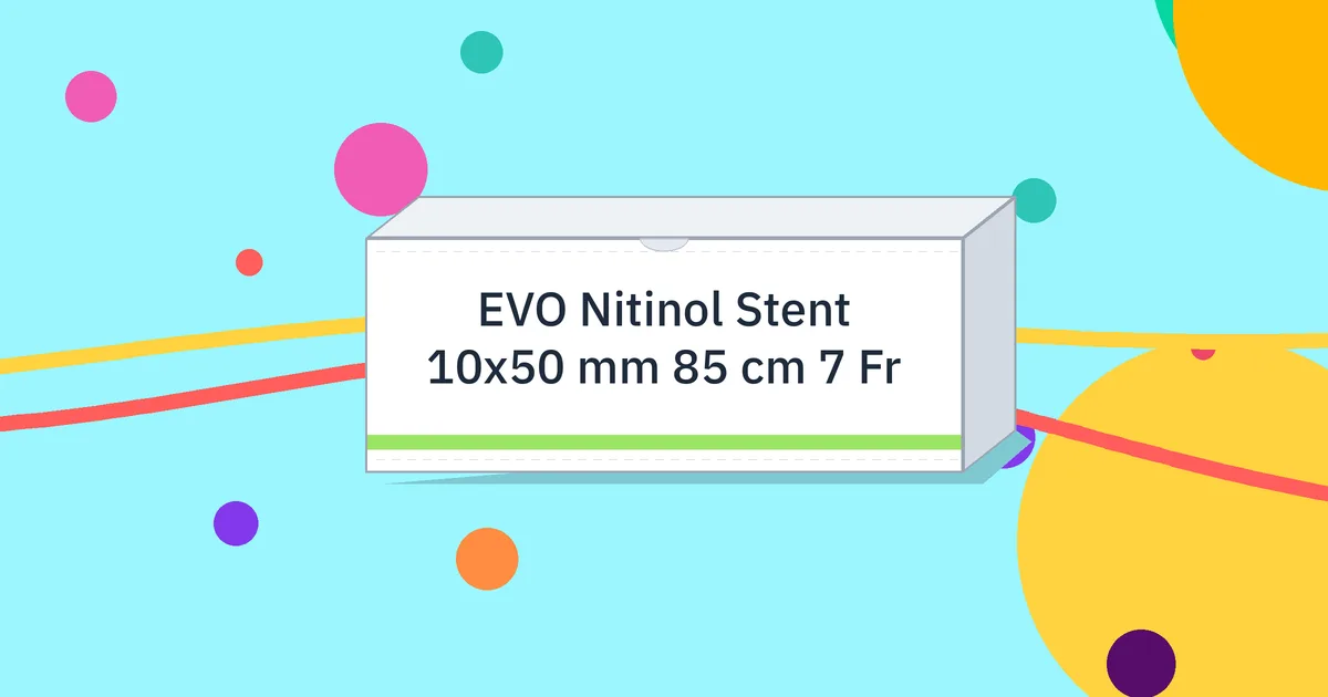 Symbolbild: Packung mit der Aufschrift EVO Nitinol Stent 10x50 mm 85 cm 7 Fr (PZN 00223740) – Verfügbarkeit und Bezug in Apotheken in Frankfurt am Main
