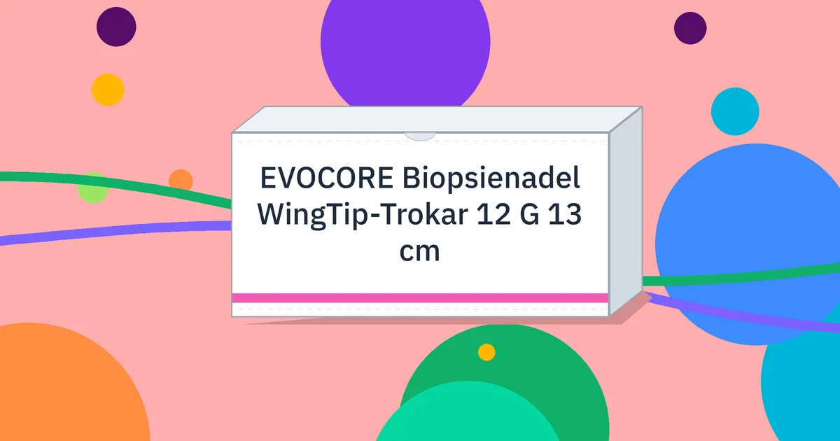Symbolbild: Packung mit der Aufschrift EVOCORE Biopsienadel WingTip-Trokar 12 G 13 cm (PZN 11655394) – Verfügbarkeit und Bezug in Apotheken in Frankfurt am Main