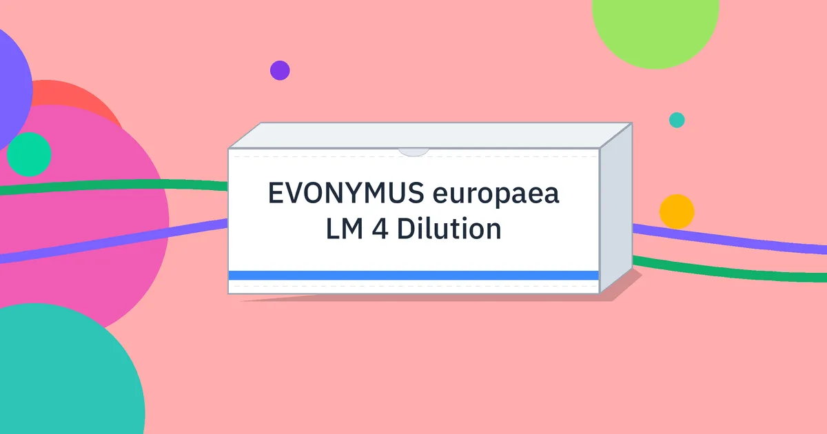 Symbolbild: Packung mit der Aufschrift EVONYMUS europaea LM 4 Dilution (PZN 13484519) – Verfügbarkeit und Bezug in Apotheken in Frankfurt am Main