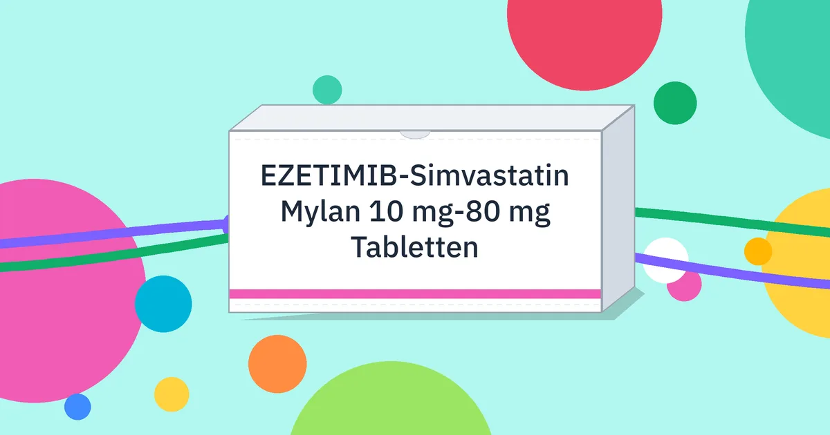 Symbolbild: Packung mit der Aufschrift EZETIMIB-Simvastatin Mylan 10 mg-80 mg Tabletten (PZN 13857067) – Verfügbarkeit und Bezug in Apotheken in Frankfurt am Main