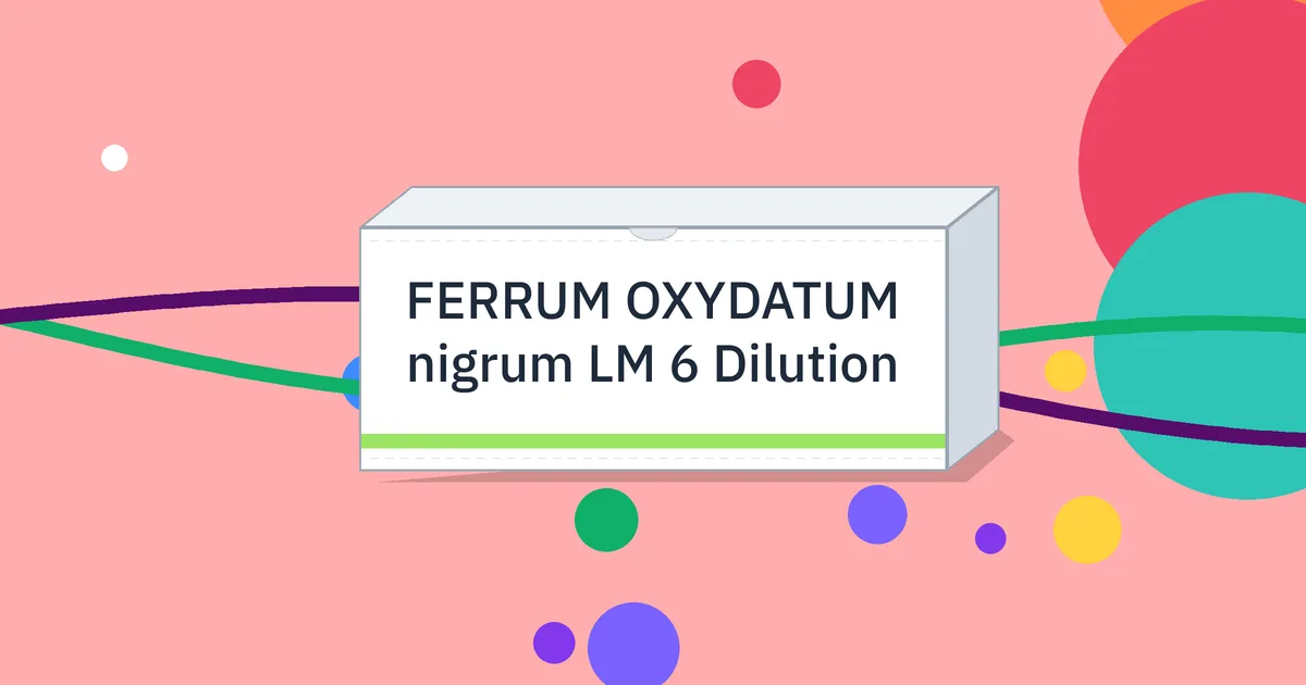Symbolbild: Packung mit der Aufschrift FERRUM OXYDATUM nigrum LM 6 Dilution (PZN 12851111) – Verfügbarkeit und Bezug in Apotheken in Frankfurt am Main