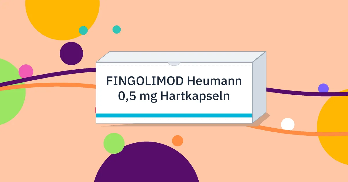 Symbolbild: Packung mit der Aufschrift FINGOLIMOD Heumann 0,5 mg Hartkapseln (PZN 16358169) – Verfügbarkeit und Bezug in Apotheken in Frankfurt am Main