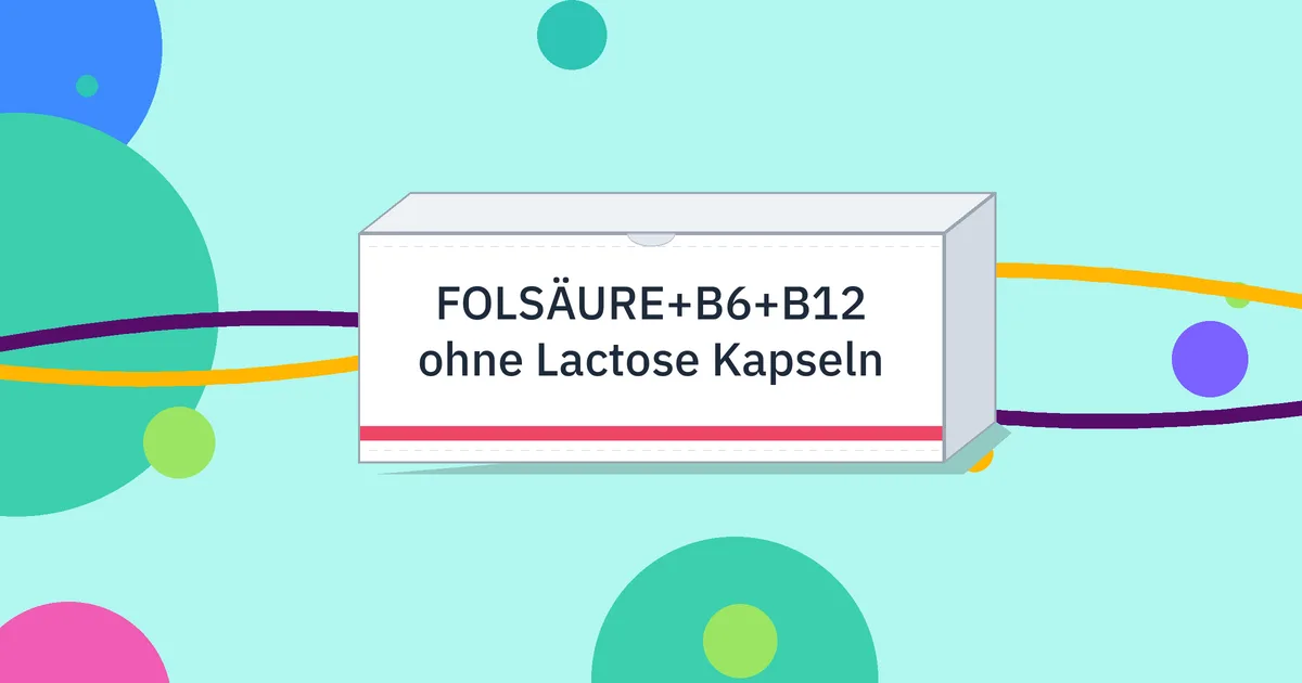 Symbolbild: Packung mit der Aufschrift FOLSÄURE+B6+B12 ohne Lactose Kapseln (PZN 05388871) – Verfügbarkeit und Bezug in Apotheken in Frankfurt am Main