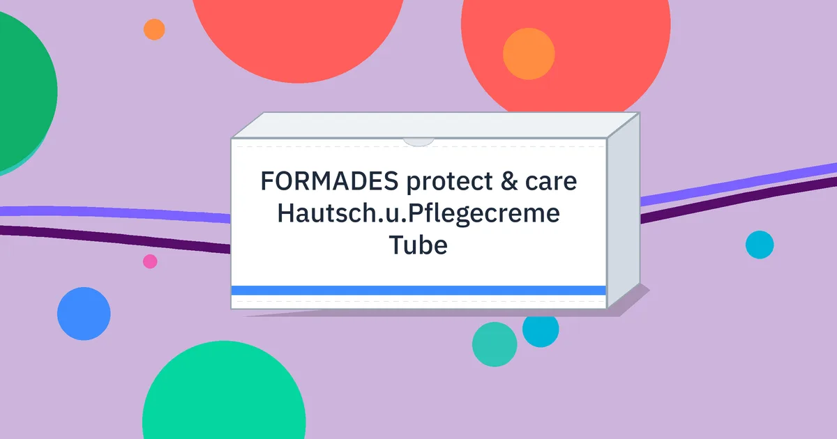 Symbolbild: Packung mit der Aufschrift FORMADES protect & care Hautsch.u.Pflegecreme Tube (PZN 16928744) – Verfügbarkeit und Bezug in Apotheken in Frankfurt am Main