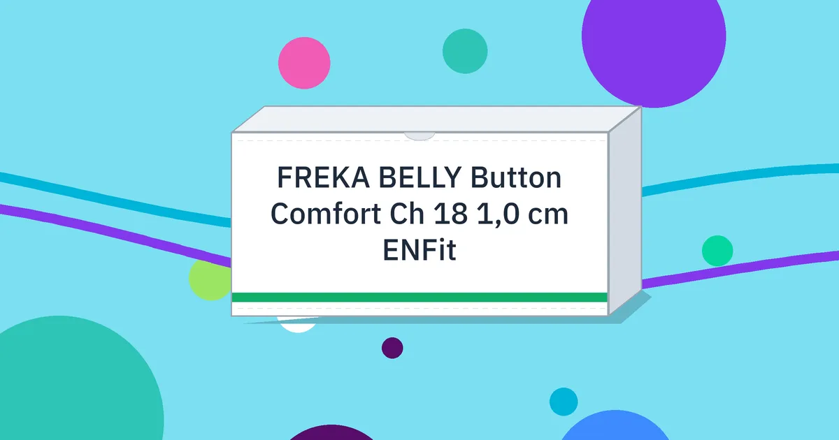 Symbolbild: Packung mit der Aufschrift FREKA BELLY Button Comfort Ch 18 1,0 cm ENFit (PZN 11481468) – Verfügbarkeit und Bezug in Apotheken in Frankfurt am Main