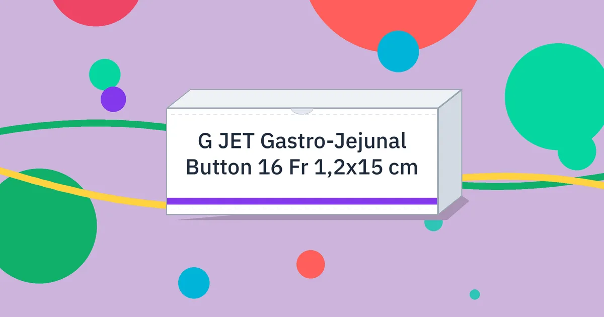 Symbolbild: Packung mit der Aufschrift G JET Gastro-Jejunal Button 16 Fr 1,2x15 cm (PZN 14342939) – Verfügbarkeit und Bezug in Apotheken in Frankfurt am Main