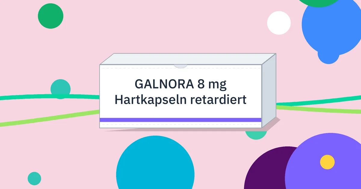 Symbolbild: Packung mit der Aufschrift GALNORA 8 mg Hartkapseln retardiert (PZN 09935519) – Verfügbarkeit und Bezug in Apotheken in Frankfurt am Main