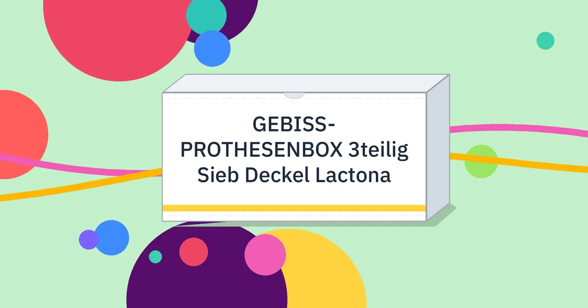 Symbolbild: Packung mit der Aufschrift GEBISS-PROTHESENBOX 3teilig Sieb Deckel Lactona (PZN 10386271) – Verfügbarkeit und Bezug in Apotheken in Frankfurt am Main