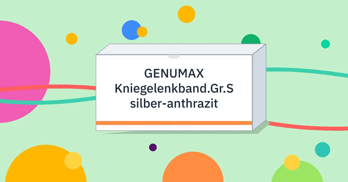 Symbolbild: Packung mit der Aufschrift GENUMAX Kniegelenkband.Gr.S silber-anthrazit (PZN 11097221) – Verfügbarkeit und Bezug in Apotheken in Frankfurt am Main