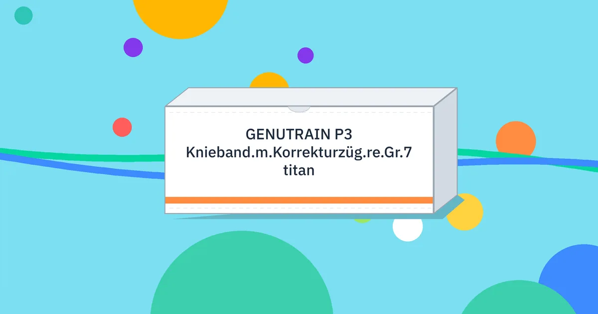 Symbolbild: Packung mit der Aufschrift GENUTRAIN P3 Knieband.m.Korrekturzüg.re.Gr.7 titan (PZN 20186343) – Verfügbarkeit und Bezug in Apotheken in Frankfurt am Main