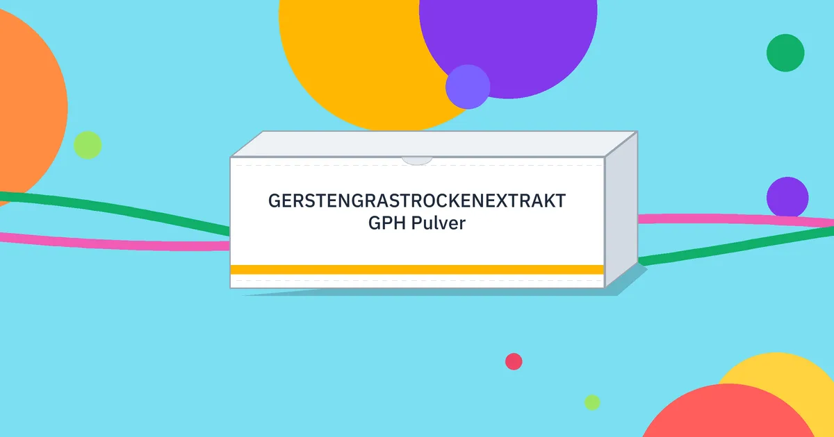 Symbolbild: Packung mit der Aufschrift GERSTENGRASTROCKENEXTRAKT GPH Pulver (PZN 12645972) – Verfügbarkeit und Bezug in Apotheken in Frankfurt am Main