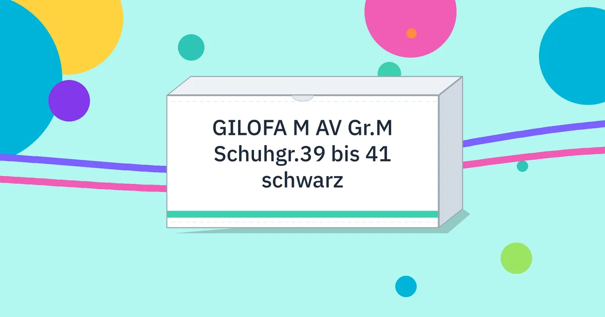 Symbolbild: Packung mit der Aufschrift GILOFA M AV Gr.M Schuhgr.39 bis 41 schwarz (PZN 16726354) – Verfügbarkeit und Bezug in Apotheken in Frankfurt am Main