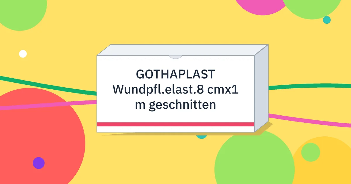 Symbolbild: Packung mit der Aufschrift GOTHAPLAST Wundpfl.elast.8 cmx1 m geschnitten (PZN 04951413) – Verfügbarkeit und Bezug in Apotheken in Frankfurt am Main
