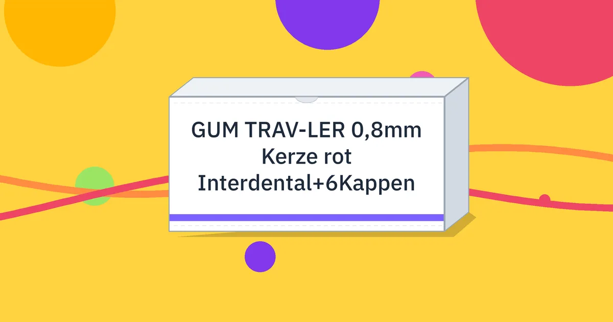 Symbolbild: Packung mit der Aufschrift GUM TRAV-LER 0,8mm Kerze rot Interdental+6Kappen (PZN 09714445) – Verfügbarkeit und Bezug in Apotheken in Frankfurt am Main