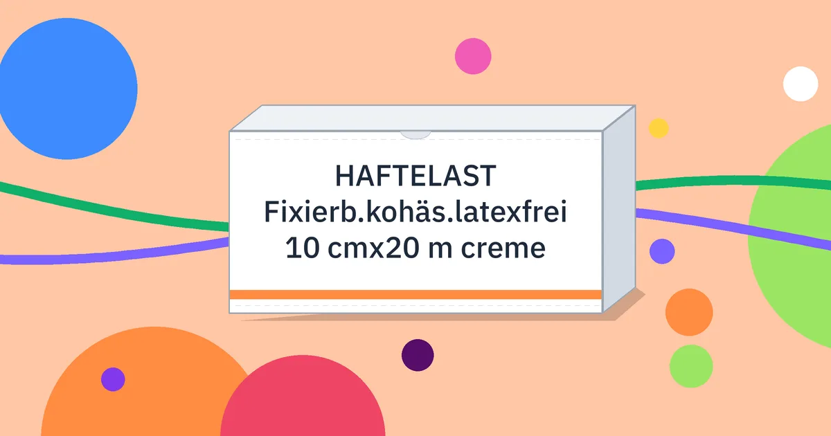 Symbolbild: Packung mit der Aufschrift HAFTELAST Fixierb.kohäs.latexfrei 10 cmx20 m creme (PZN 08817232) – Verfügbarkeit und Bezug in Apotheken in Frankfurt am Main