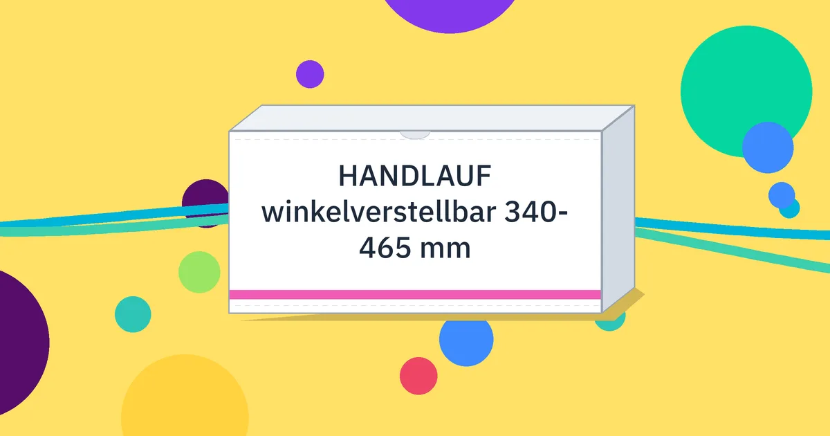 Symbolbild: Packung mit der Aufschrift HANDLAUF winkelverstellbar 340-465 mm (PZN 06553964) – Verfügbarkeit und Bezug in Apotheken in Frankfurt am Main