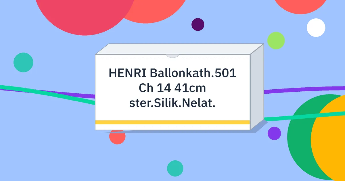 Symbolbild: Packung mit der Aufschrift HENRI Ballonkath.501 Ch 14 41cm ster.Silik.Nelat. (PZN 01399004) – Verfügbarkeit und Bezug in Apotheken in Frankfurt am Main